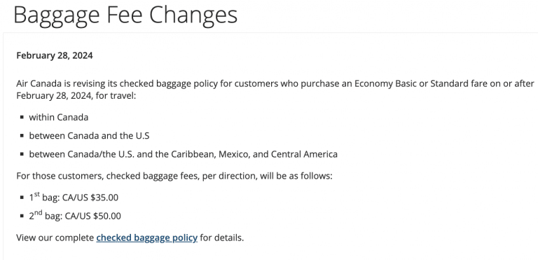 Air Canada Increases Checked Baggage Fees | Prince of Travel